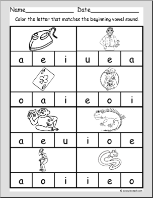 Beginning Vowels – worksheet set’ Pre-Reading – Abcteach