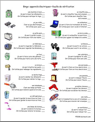 French: Jeu de Bingo, Appareils ÃˆlectromÃˆnagersÃ³Carte de vÃˆrification – Abcteach