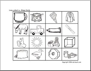 Long and Short U Vowel Sounds (b/w) Bingo Cards I abcteach.com