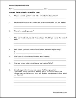 Comprehension: Birds (upper elem/ middle) – Abcteach