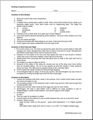 Comprehension: Birds (upper elem/ middle) – Abcteach