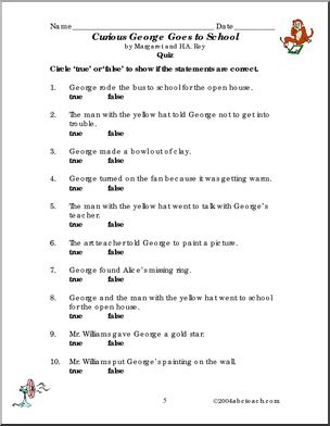 Curious George Goes to School (primary/elementary) Book I abcteach.com