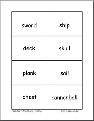 Pirate Words Ahoy! (primary) b/w Board Game I abcteach.com