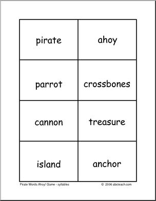 Pirate Words Ahoy! (primary) b/w Board Game I abcteach.com