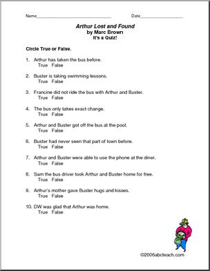 Arthur Lost and Found (elementary) Book I abcteach.com