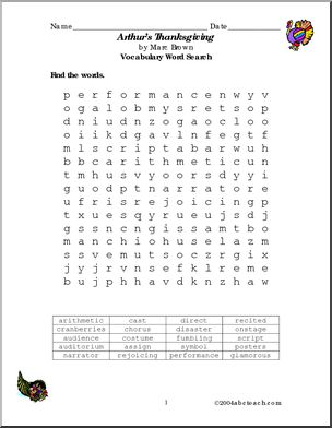 Arthur's Thanksgiving (elementary) Book I abcteach.com