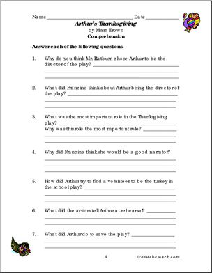 Arthur's Thanksgiving (elementary) Book I abcteach.com