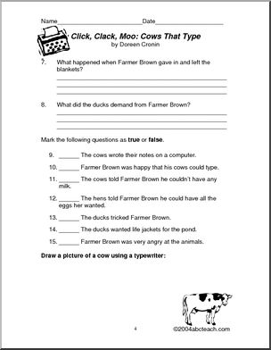 Click, Clack, Moo Cows that Type (primary, elementary) Book I abcteach.com