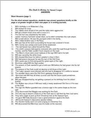 The Dark Is Rising (middle) Book I abcteach.com