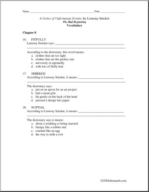Lemony Snicket's "The Bad Beginning" (vocabulary) (elem/upper elem ...