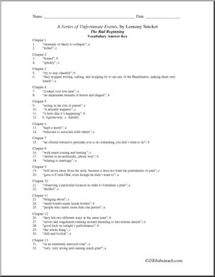Lemony Snicket's "The Bad Beginning" (vocabulary) (elem/upper elem ...