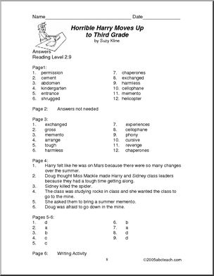 Horrible Harry Moves Up to Third Grade (elementary) Book I abcteach.com