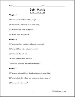 Judy Moody (elem/upper elem) Book I abcteach.com