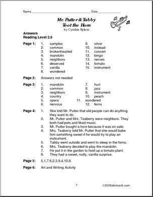 Book: Mr. Putter and Tabby Toot the Horn (primary) | Abcteach