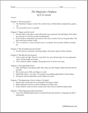 C.S. Lewis' The Magician's Nephew (elem/upper elem) Book I abcteach.com