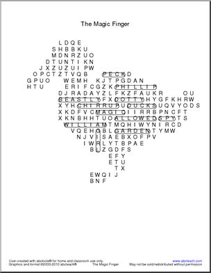 Word Search: The Magic Finger (easy) (primary) | Abcteach