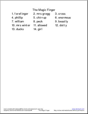 Word Unscramble: The Magic Finger (hard) (upper elem/middle) – Abcteach