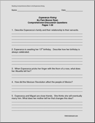 Book Units - Esperanza Rising - Pam Munoz Ryan Reading Units