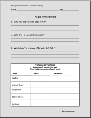 Book Units - Esperanza Rising - Pam Munoz Ryan Reading Units