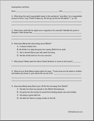 Shiloh (grades 3-5) Book Unit I abcteach.com