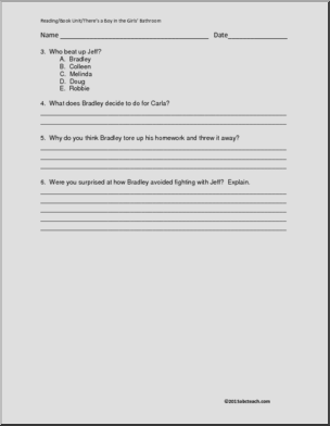 Book Unit - There's a Boy in the Girls' Bathroom - Reading - Comprehension