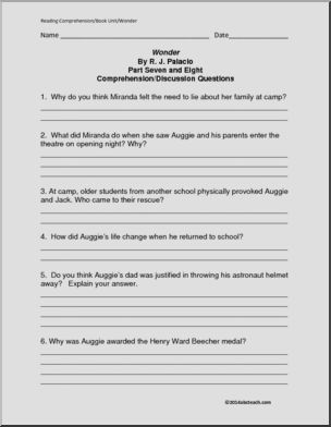 Wonder (upper elem/middle) Book Unit I abcteach.com