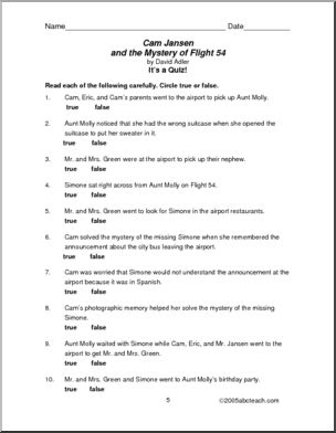 Cam Jansen and the Mystery of Flight 54 (elementary)’ Book – Abcteach