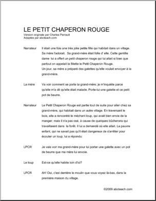 French: PiÃ‹ce de thÃˆâ€štre--Le Petit Chaperon Rouge | Abcteach