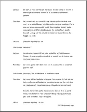 French: PiÃ‹ce de thÃˆâ€štre--Le Petit Chaperon Rouge | Abcteach
