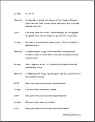 French: PiÃ‹ce de thÃˆâ€štre--Le Petit Chaperon Rouge | Abcteach