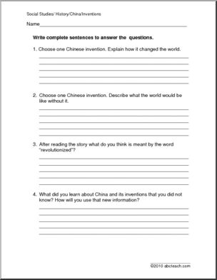 Comprehension: Inventions of China (elementary) – Abcteach