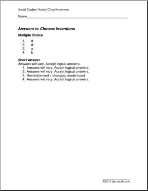 Comprehension: Inventions of China (elementary) – Abcteach