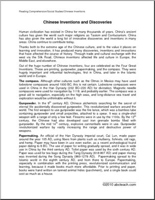 Comprehension: Chinese Inventions (upper elem/middle) | Abcteach