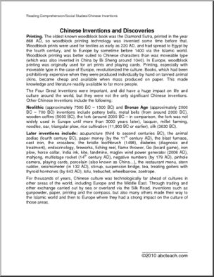 Comprehension: Chinese Inventions (upper elem/middle) | Abcteach