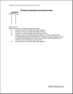 Comprehension: Chinese Inventions (upper elem/middle) | Abcteach