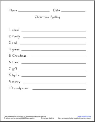 Spelling Unit: Christmas (primary) | Abcteach