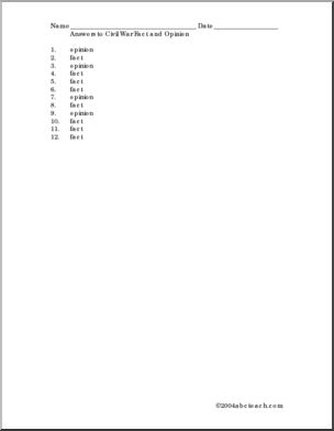Facts or Opinion: Civil War (elementary/upper elementary) – Abcteach