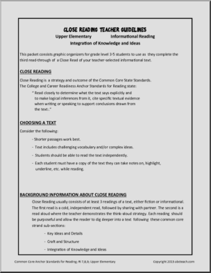 Close Reading Packet - Common Core Reading Strategies - Close Reading
