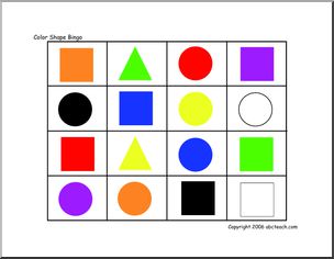 Bingo Cards: Color & Shape – Abcteach