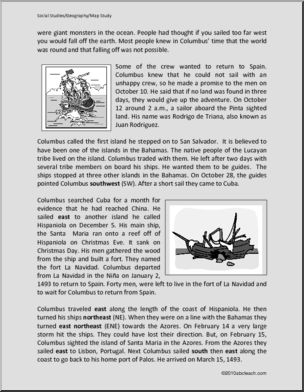 Comprehension: Map Study; Sailing with Columbus (elem) | Abcteach
