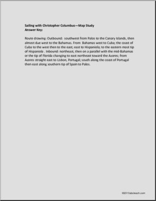 Comprehension: Map Study; Sailing with Columbus (elem) | Abcteach