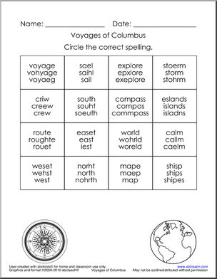Vocabulary: Columbus’ 1st Voyage (elem) – Abcteach