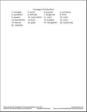 Vocabulary: Columbus' Voyages (upper elem/middle) | Abcteach