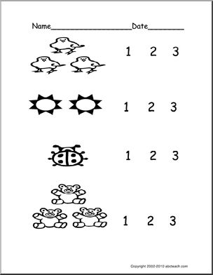 Count Groups of Objects 1-3 (ver 2) (pre-k/primary) Worksheet – Abcteach