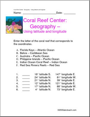 Learning Center: Coral Reef - Geography - latitude and longitude (primary) | Abcteach