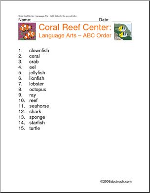 Coral Reef - Language Arts - ABC Order (elem) Learning Center I ...