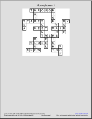 Homophones Crossword – Abcteach