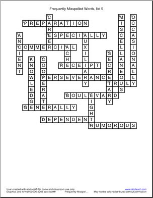 Frequently Misspelled Words (list 5) Crossword – Abcteach