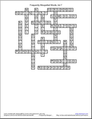 Frequently Misspelled Words (list 7) Crossword I abcteach.com