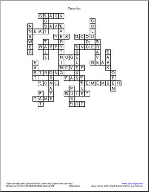 Opposites Crossword I abcteach.com